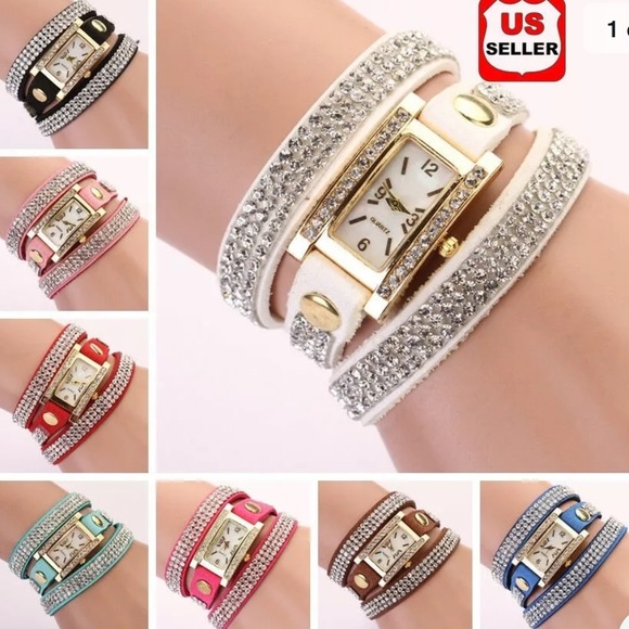 Accessories | Bling Rhinestone Jeweled Bracelet Watch Black | Poshmark